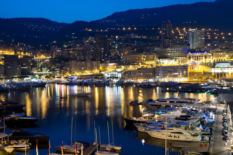 Monaco Waterfront at Night stock photo. Image of mediterranean - 19917224