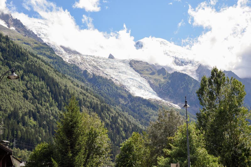 View of Mont Blanc Mountain from Ski Resort Below at Low Angle Stock ...