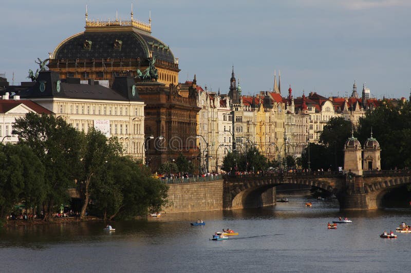 View of Monuments from the River in Prague. Stock Image - Image of ...
