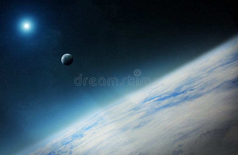 View of the Moon Close To Planet Earth in Space Stock Illustration ...