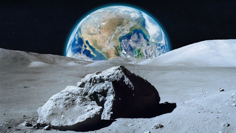 View from the Moon on Earth in Outer Space. Moon and Earth Stock Image ...