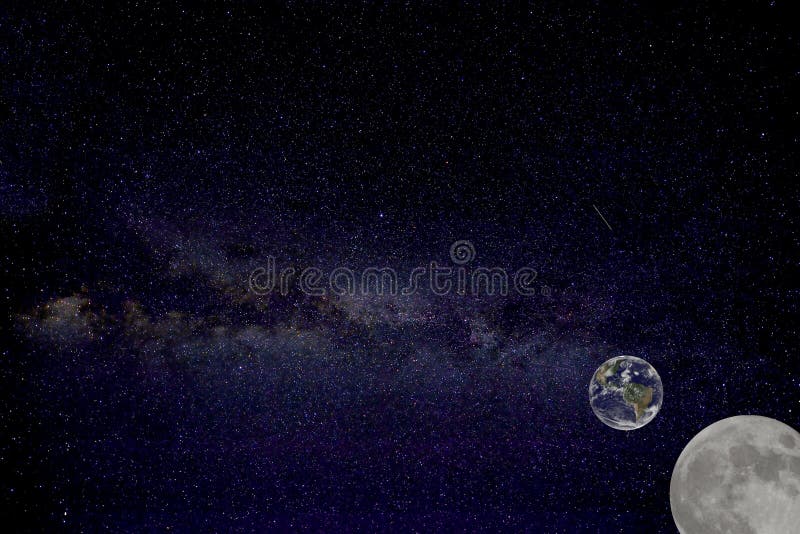 View of the Moon and Earth from Space with the Milky Way Beyond Stock ...