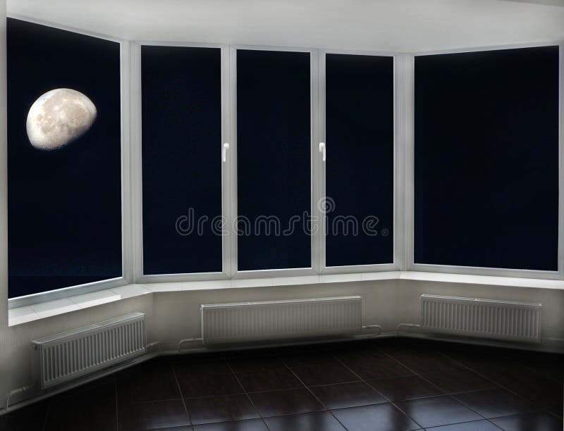 View of Moon through Window. Moon and Sky from the Window of Room Stock ...