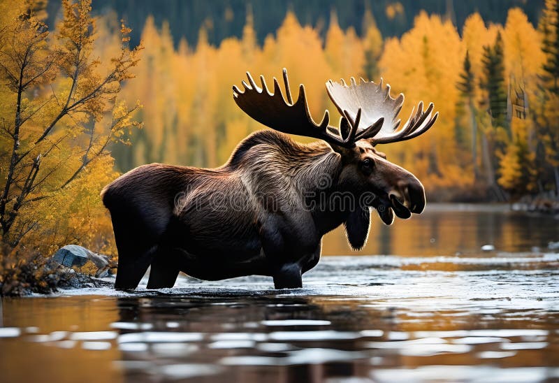 A View of a Moose in the Wild Stock Illustration - Illustration of ...