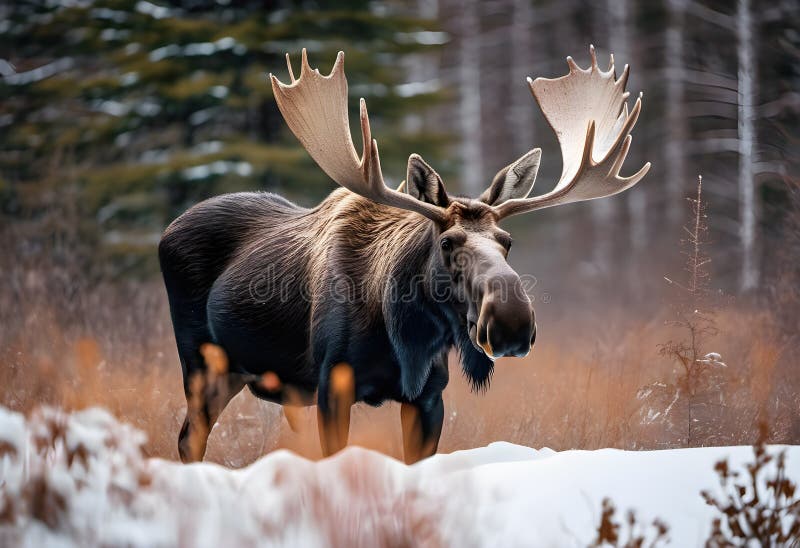 A View of a Moose in the Wild Stock Illustration - Illustration of ...