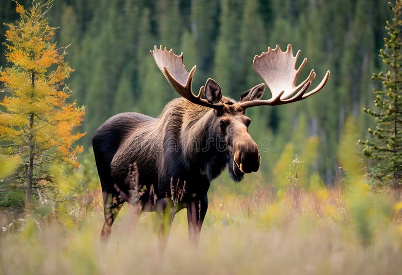 A View of a Moose in the Wild Stock Illustration - Illustration of ...