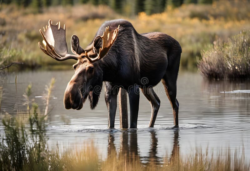 A View of a Moose in the Wild Stock Illustration - Illustration of ...