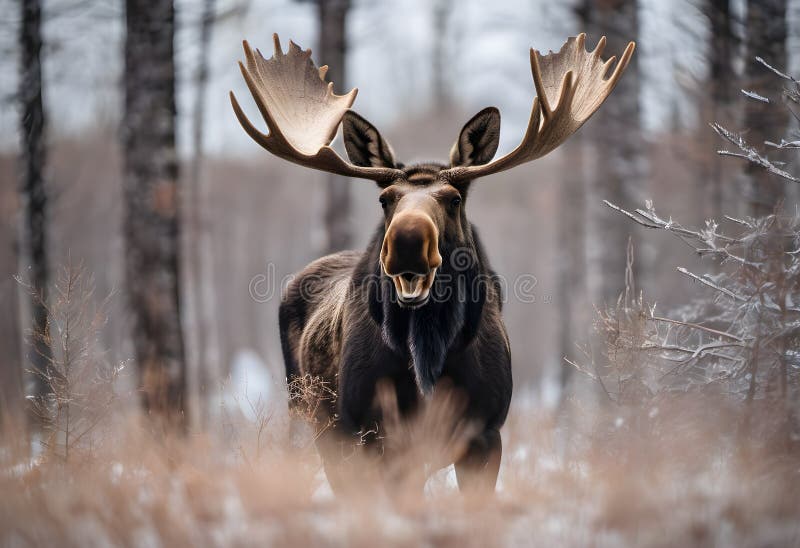 A View of a Moose in the Wild Stock Illustration - Illustration of horn ...