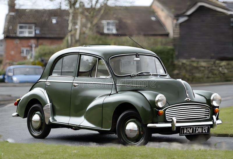 A View of a Morris Minor Car Stock Illustration - Illustration of ...