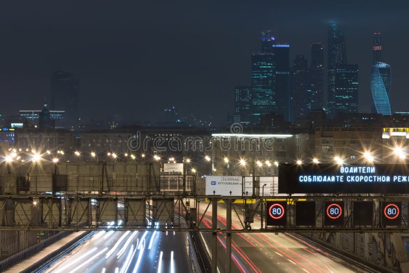 View of Moscow City and Third Ring Road at Night Stock Image - Image of ...