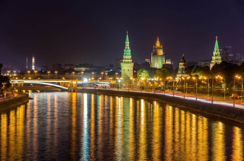 View of the Moscow Kremlin at Night. Moscow, Russia Editorial ...
