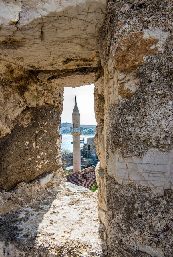 View of an Mosque Minaret Inside from Bodrum Castle Stock Image - Image ...