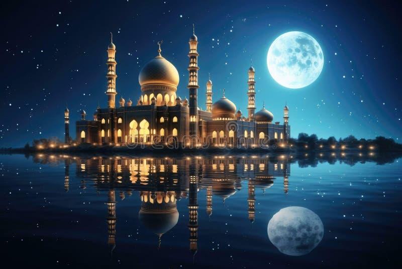 View of Mosque Mosque in Night Mosque at Night Stock Illustration ...