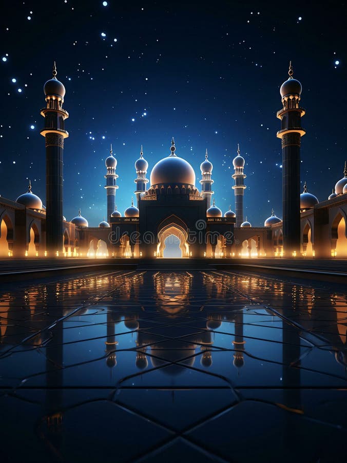 View of Mosque Mosque in Night Mosque at Night Stock Illustration ...