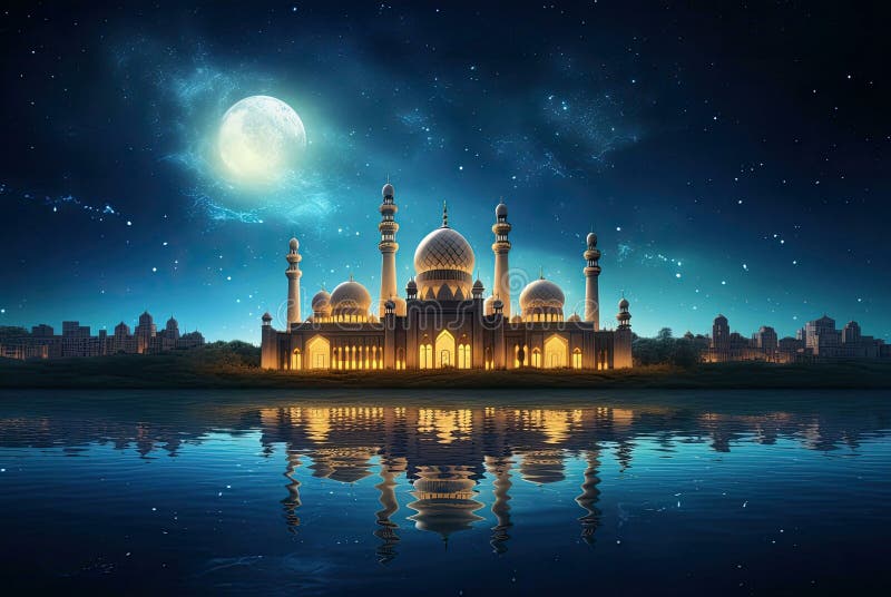 View of Mosque Mosque in Night Mosque at Night Stock Illustration ...