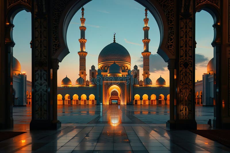 A View of a Mosques Intricate Architecture Illuminated Under the Night ...