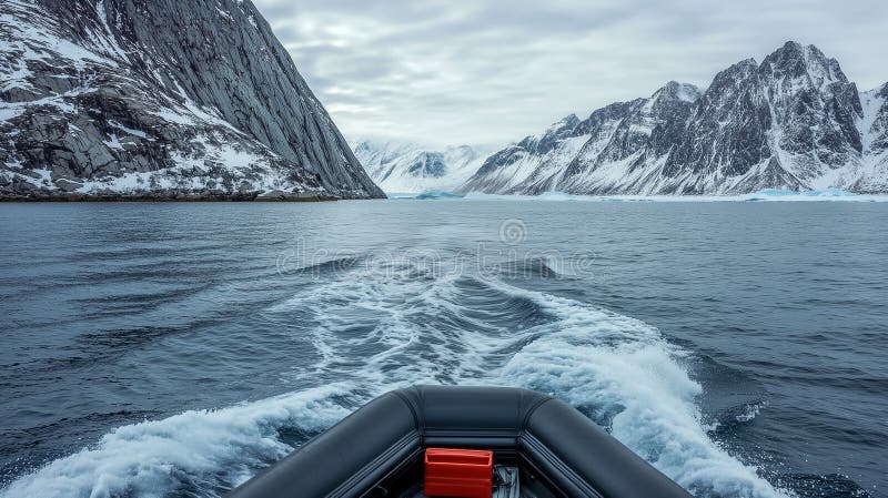 A View on a Motor Boat Navigating through Icy Waters. Stock ...