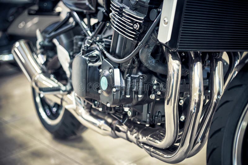Beautiful View of the Motorcycle with an Emphasis on the Engine Stock ...