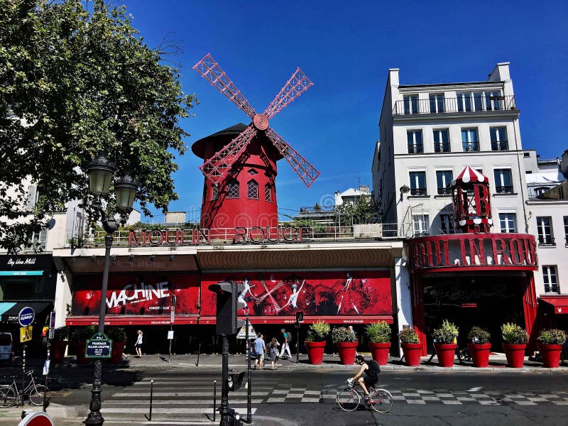 Windmill On The Moulin Rouge, Paris Editorial Image - Image of blue ...