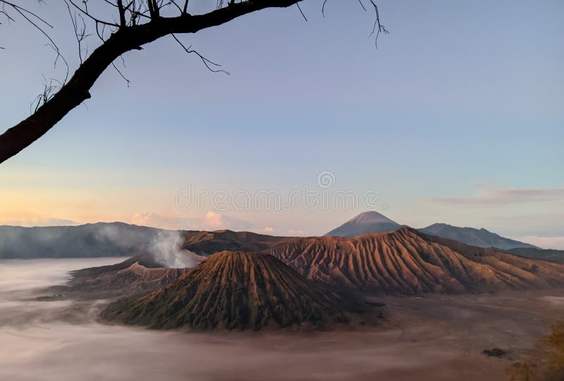 View of Mount Bromo at Sunrise Stock Image - Image of mount, hill ...