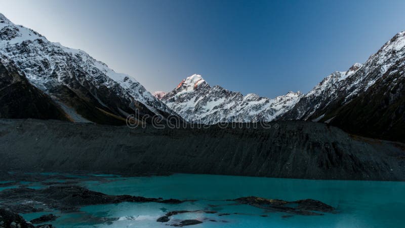 View of the Mount Cook, Glacier, Lake and Rocks Stock Image - Image of ...