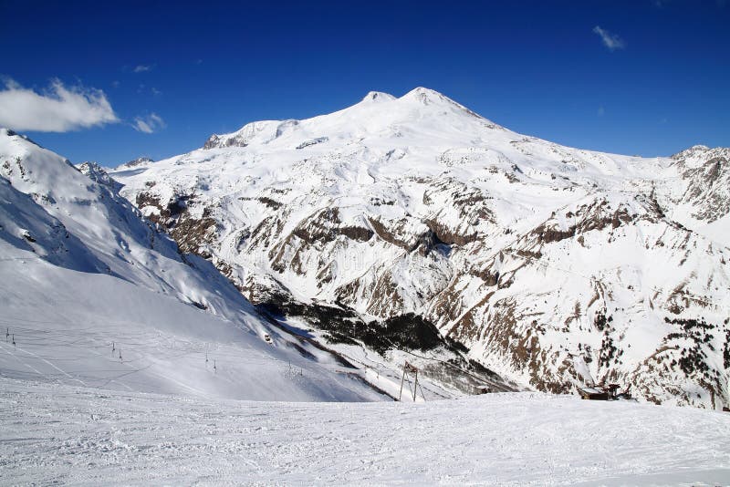 View of the Mount Elbrus Massif from the Slope of Mount Cheget Stock ...
