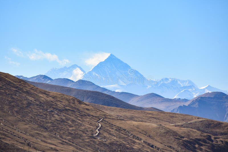 View of Mount Everest from the Highway in Tibet Stock Photo - Image of ...