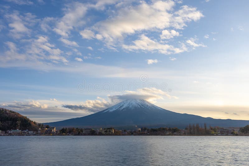 View of Mount Fuji during Sunset with Moving Cloud on Top of the ...