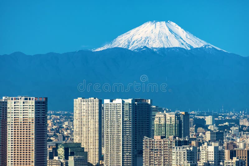 View of Mount Fuji from Tokyo Stock Photo - Image of peak, skyscrapers ...