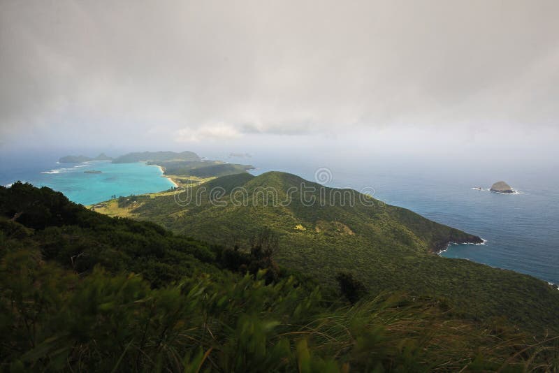 View from Mount Gower of Lord Howe Island from Sky on Lord Howe Island ...
