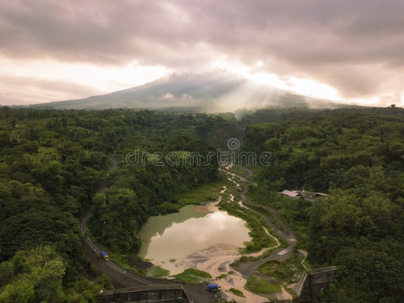 The View of Mount Merapi with the Bebeng River and a Lake that Holds ...