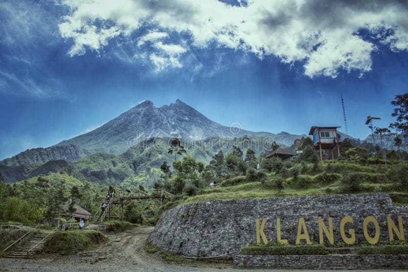 View of Mount Merapi from the Klangon Hill. Stock Image - Image of ...