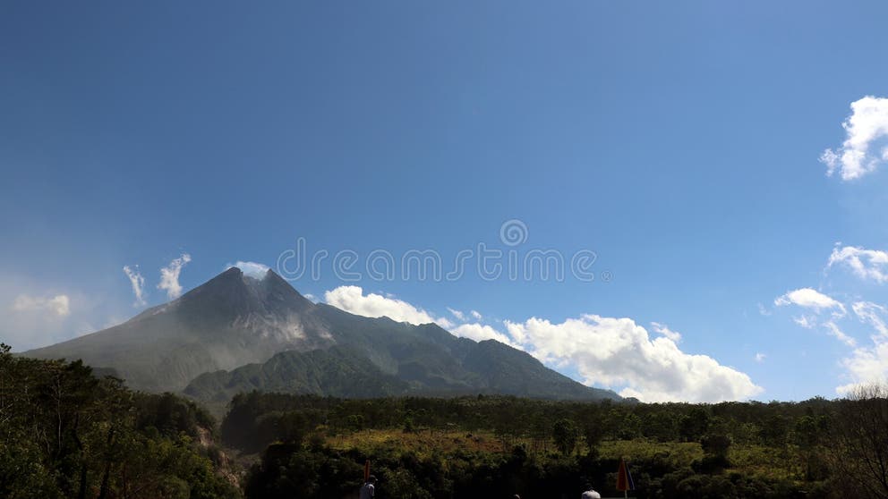 View of Mount Merapi with Clouds and Sky Stock Image - Image of nature ...