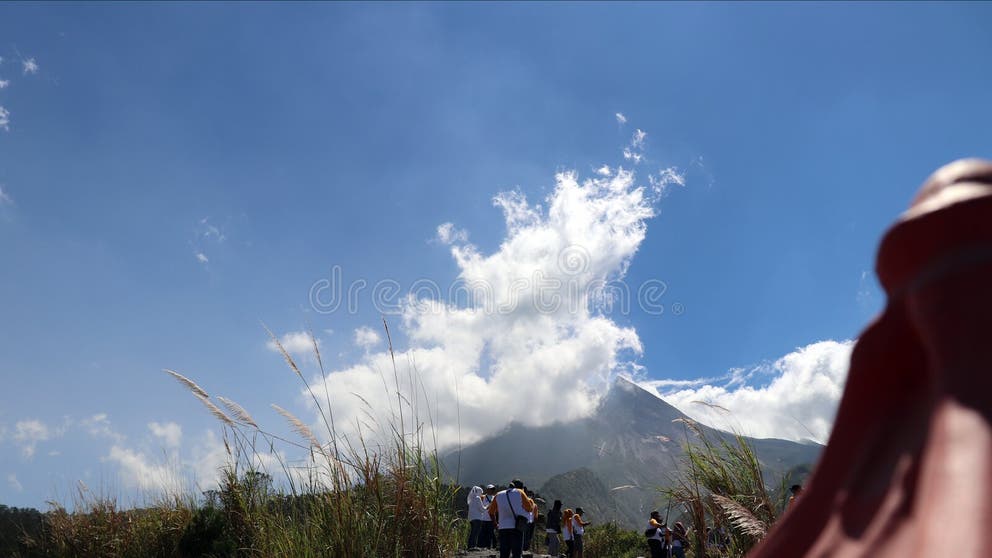 View of Mount Merapi with Clouds and Sky Stock Image - Image of lava ...