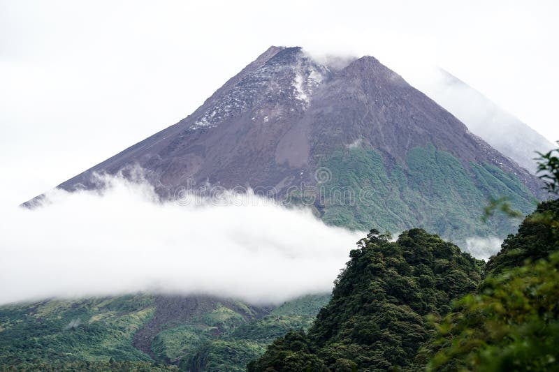 View of Mount Merapi in the Morning, and Slightly Covered by Clouds ...