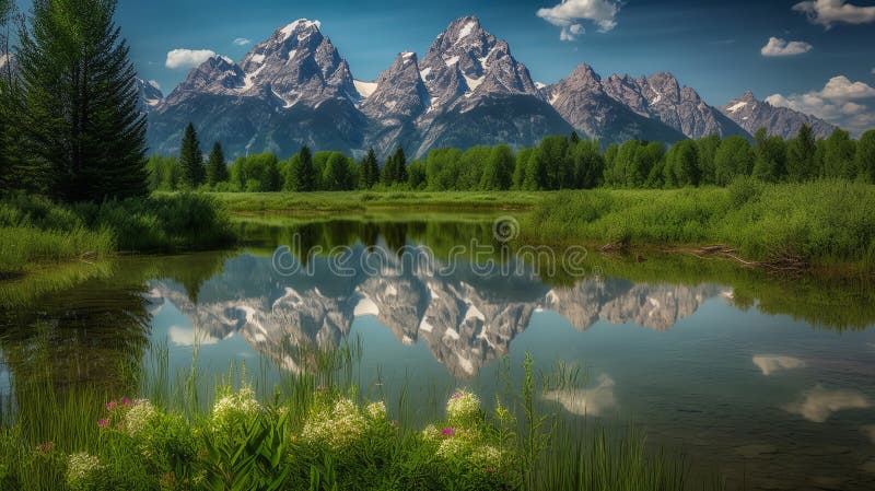 View of Mount Moran in Grand Teton National Park Landscape. Ai ...