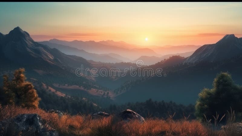 View of Mount in Morning Time. Generative AI Stock Illustration ...
