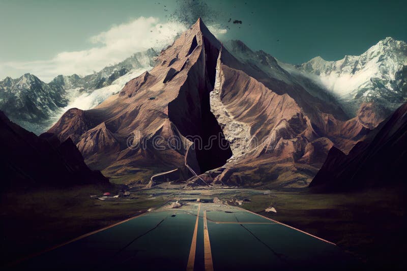 View of Mountain that Collapsed after Earthquake Stock Illustration ...