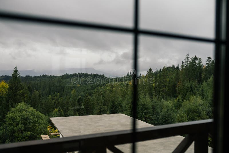 View of the Mountain Forest through the Window Stock Image - Image of ...
