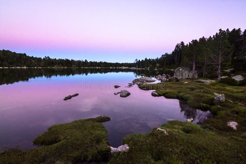 View Of A Mountain Lake At Dusk Stock Image - Image of green, beauty ...