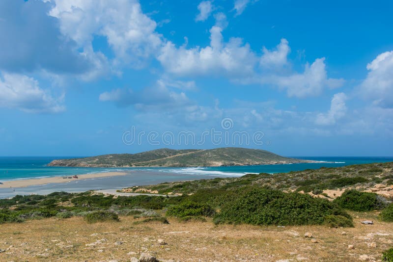 View from the Mountain at Prasonisi Kite Beach Stock Photo - Image of ...