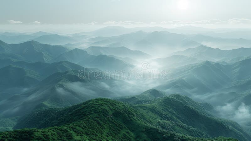 A View of a Mountain Range with Green and Blue Mountains, AI Stock ...