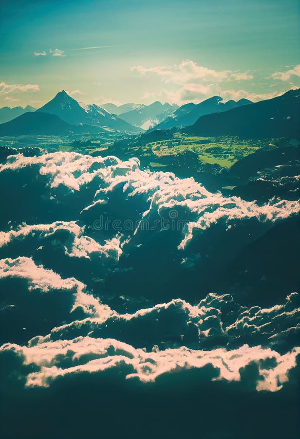 A View of a Mountain Range from a Plane Window with Clouds Below it and ...