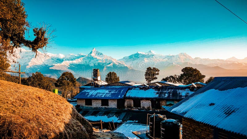 View with Mountain Ranges, Snow and Warm Sunlight Stock Photo - Image ...