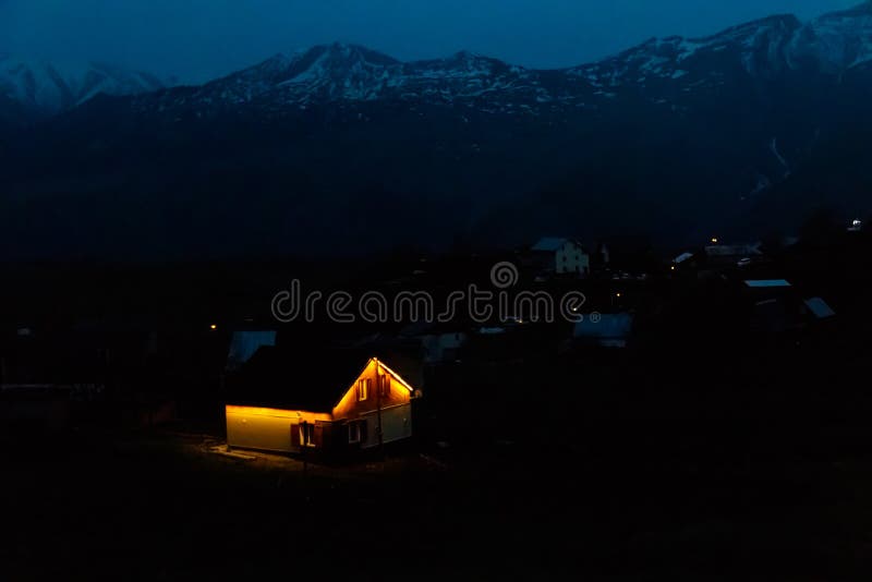 View on Mountain Village at Night in Georgia Stock Photo - Image of ...