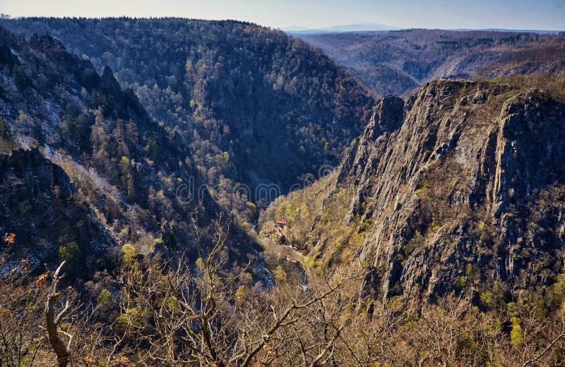 View from the Mountains with Trees To the Gorge in the Valley with Old ...