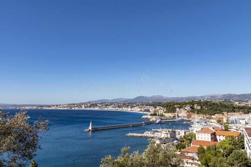 View from a Mountainside Over a Bay of Nice Stock Image - Image of ...