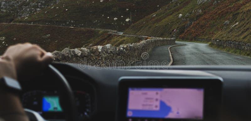 View from a Moving Car through the Front Windshield. Panoramic View of ...