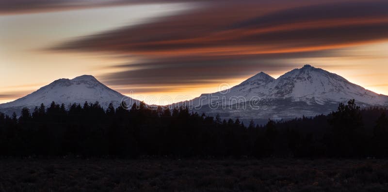 The View of Mt Bachelor and the Three Sisters from Sisters Oregon during Sunset, Cascade ...