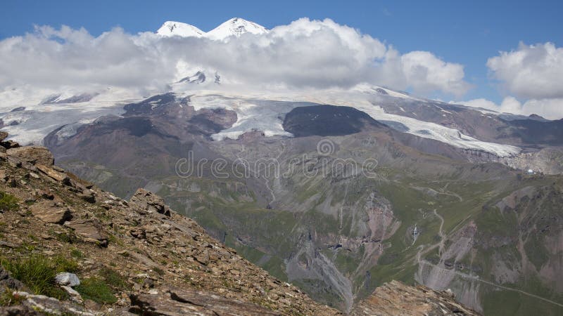 View of Mt Elbrus from Mount Cheget. Caucasus, Russian Federation Stock ...